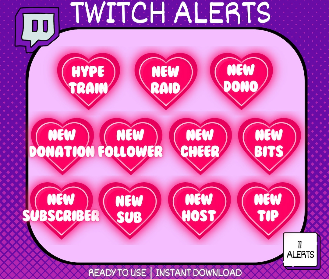 11 X Animated Twitch Alerts, Pink Neon Heart Twitch Alerts, Animated ...