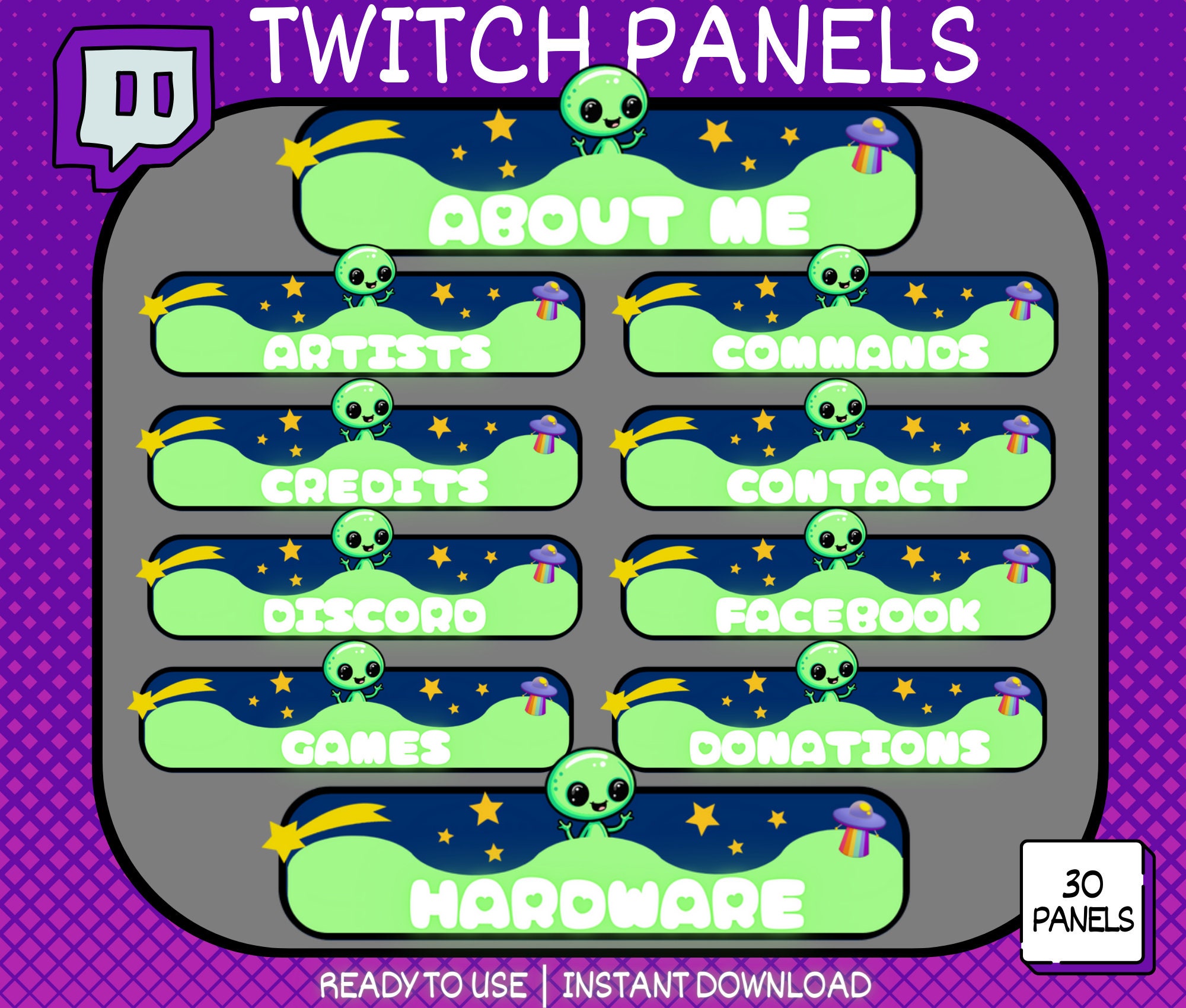 30 X Twitch Panels, Cute Alien Twitch Panels, Alien Panels, Streamers ...