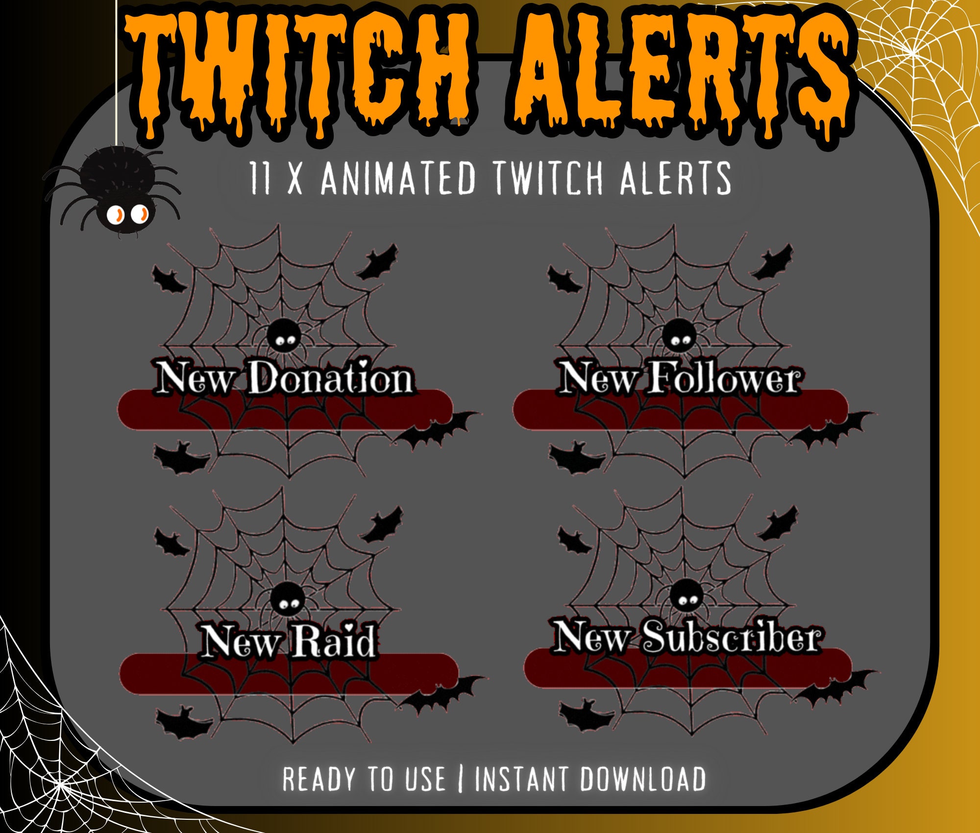 11 X ANIMATED Twitch Alerts, Halloween Twitch Alerts, Animated Spider ...