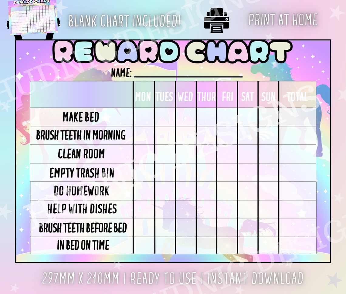Unicorn Rewards Chart Kids Chore Chart Unicorn Chore Chart - Etsy