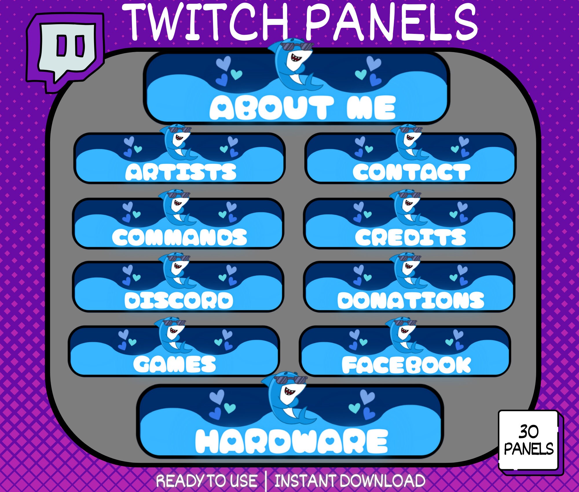 30 X Twitch Panels, Cute Shark Twitch Panels, Shark Twitch Panels ...