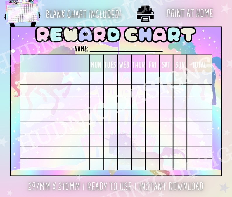 Unicorn Rewards Chart, Kids Chore Chart, Unicorn Chore Chart, Printable ...