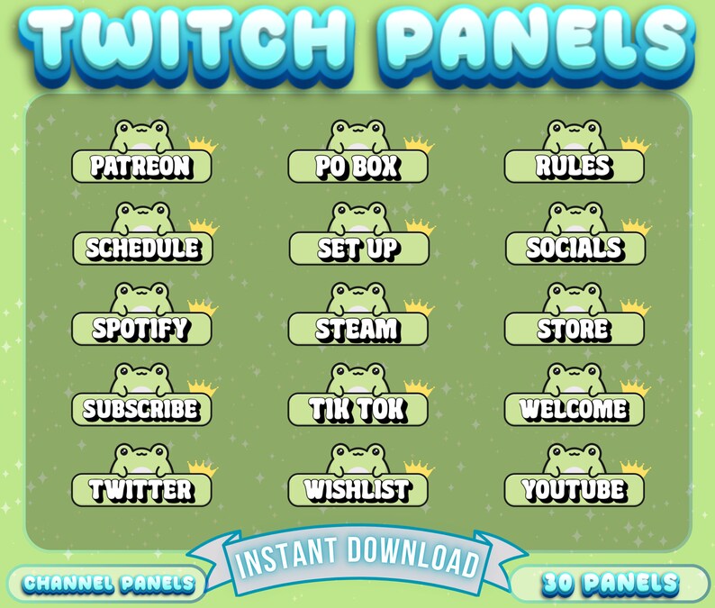 30 X Twitch Channel Panels | Twitch Panel Pack | Cute Frog Twitch ...