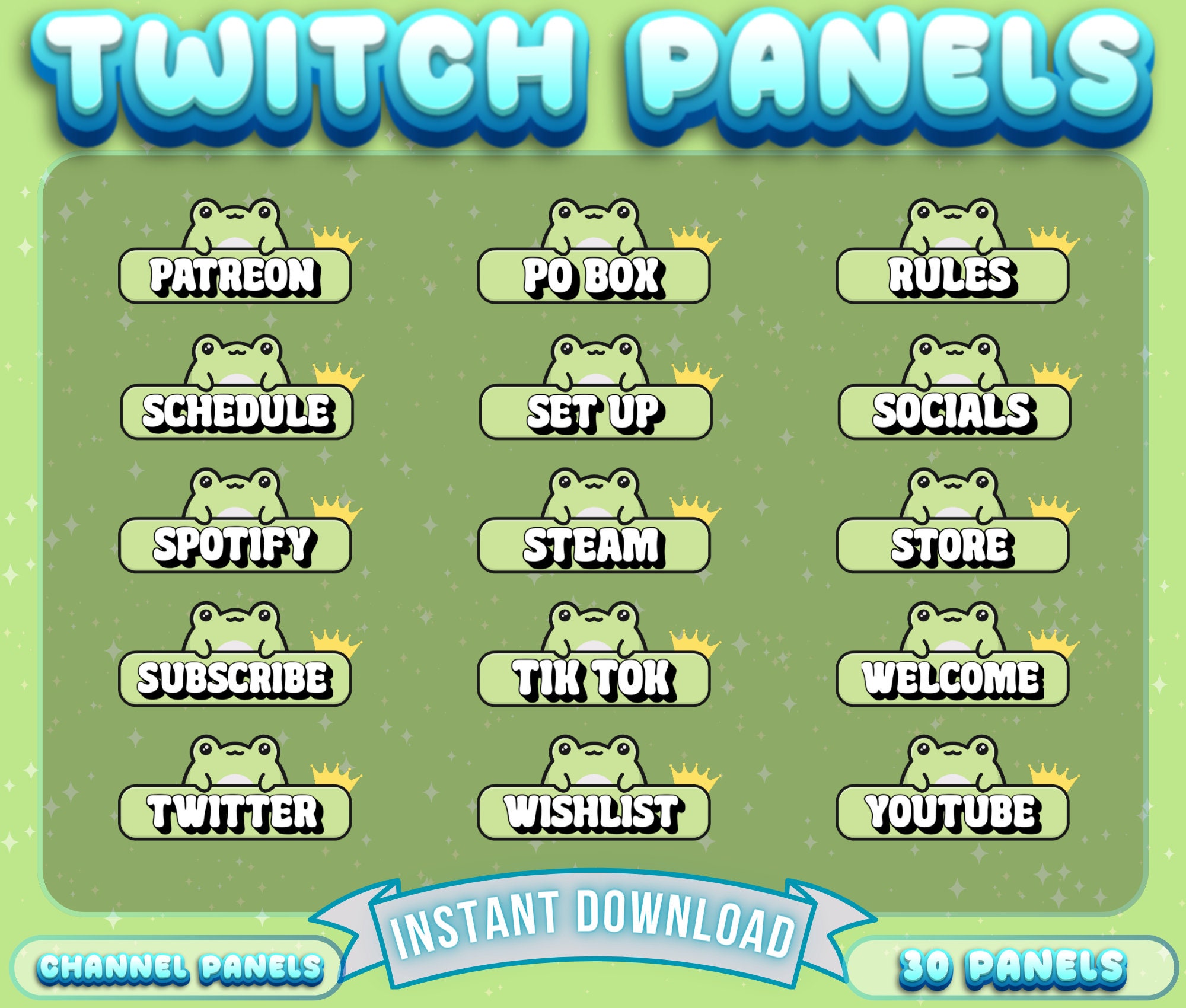 30 X Twitch Channel Panels | Twitch Panel Pack | Cute Frog Twitch ...