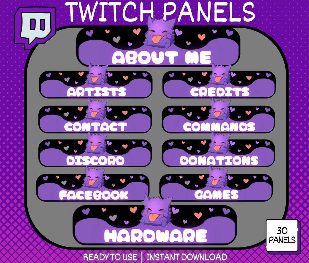Gengar Twitch Panels, Streamer About Me Section (30 Panels) (instant ...