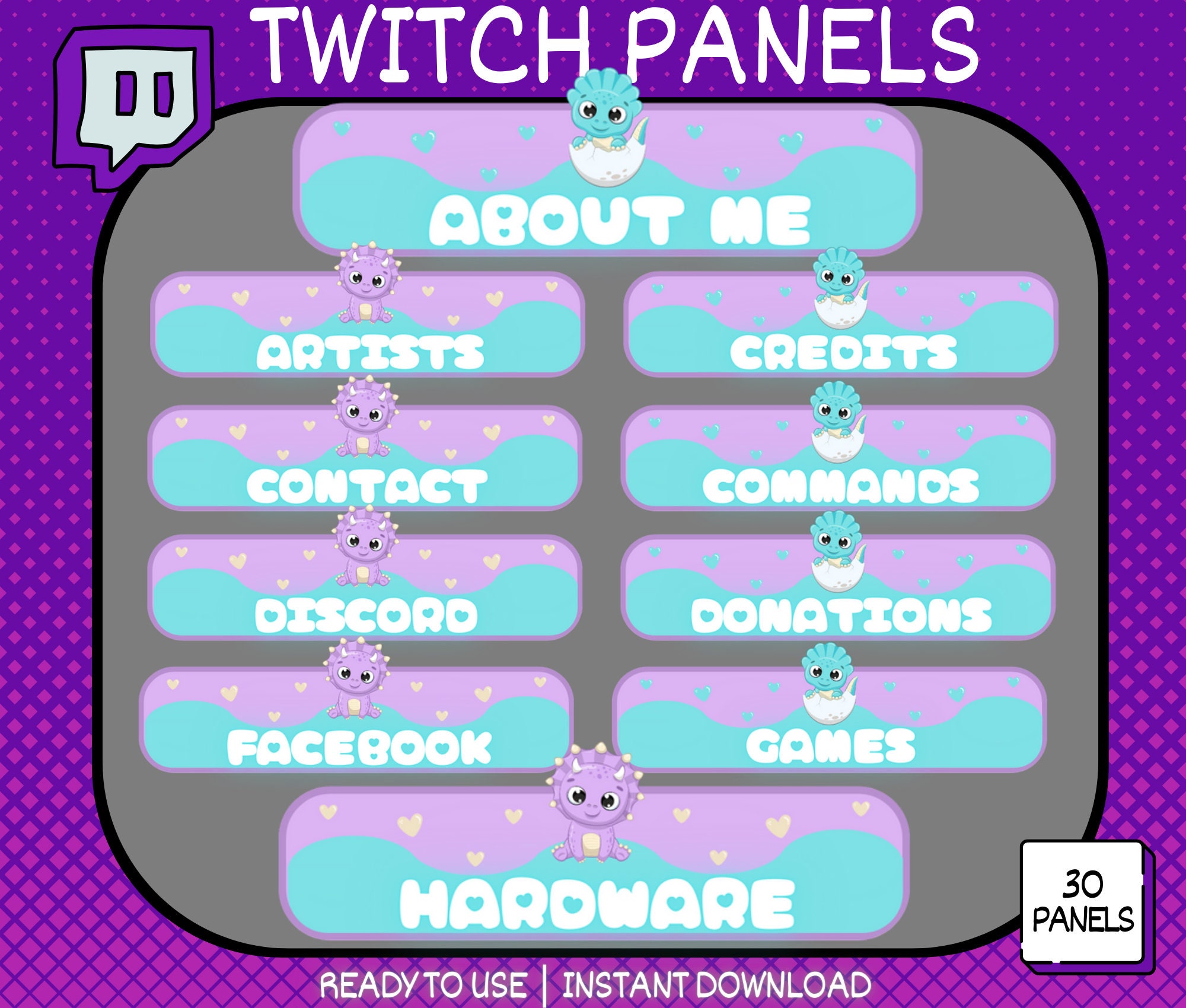 30 X Twitch Panels, Cute Dinosaur Twitch Panels, Dinosaur Panels ...