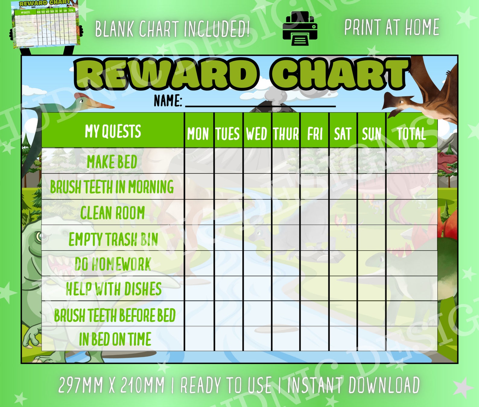 Dinosaur Rewards Chart, Kids Chore Chart, Dinosaur Chore Chart ...