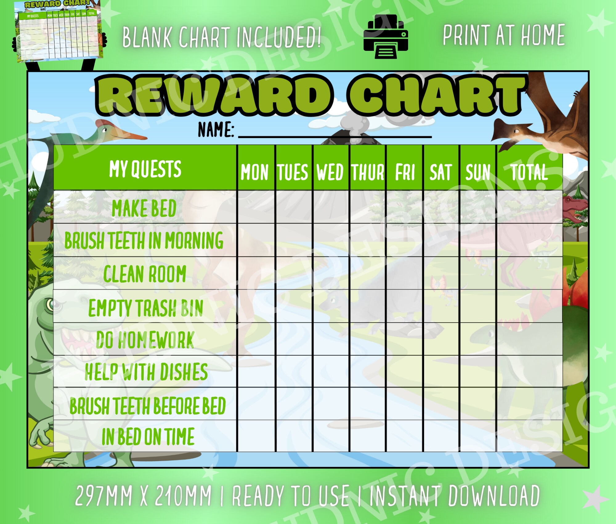 Dinosaur Rewards Chart, Kids Chore Chart, Dinosaur Chore Chart ...