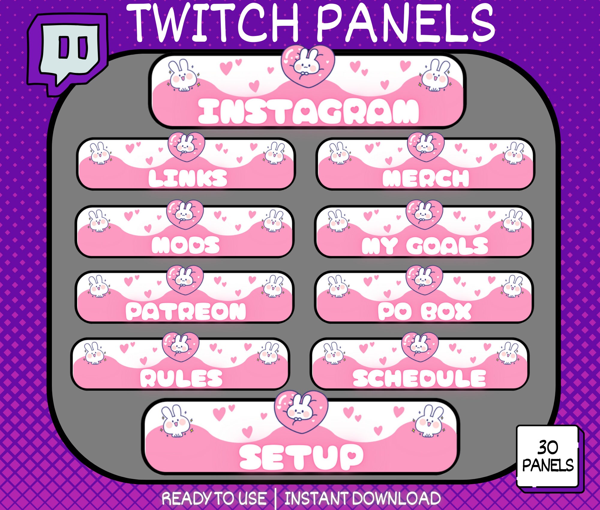 30 X Twitch Panels, Cute Bunny Twitch Panels, Bunny Twitch Panels ...