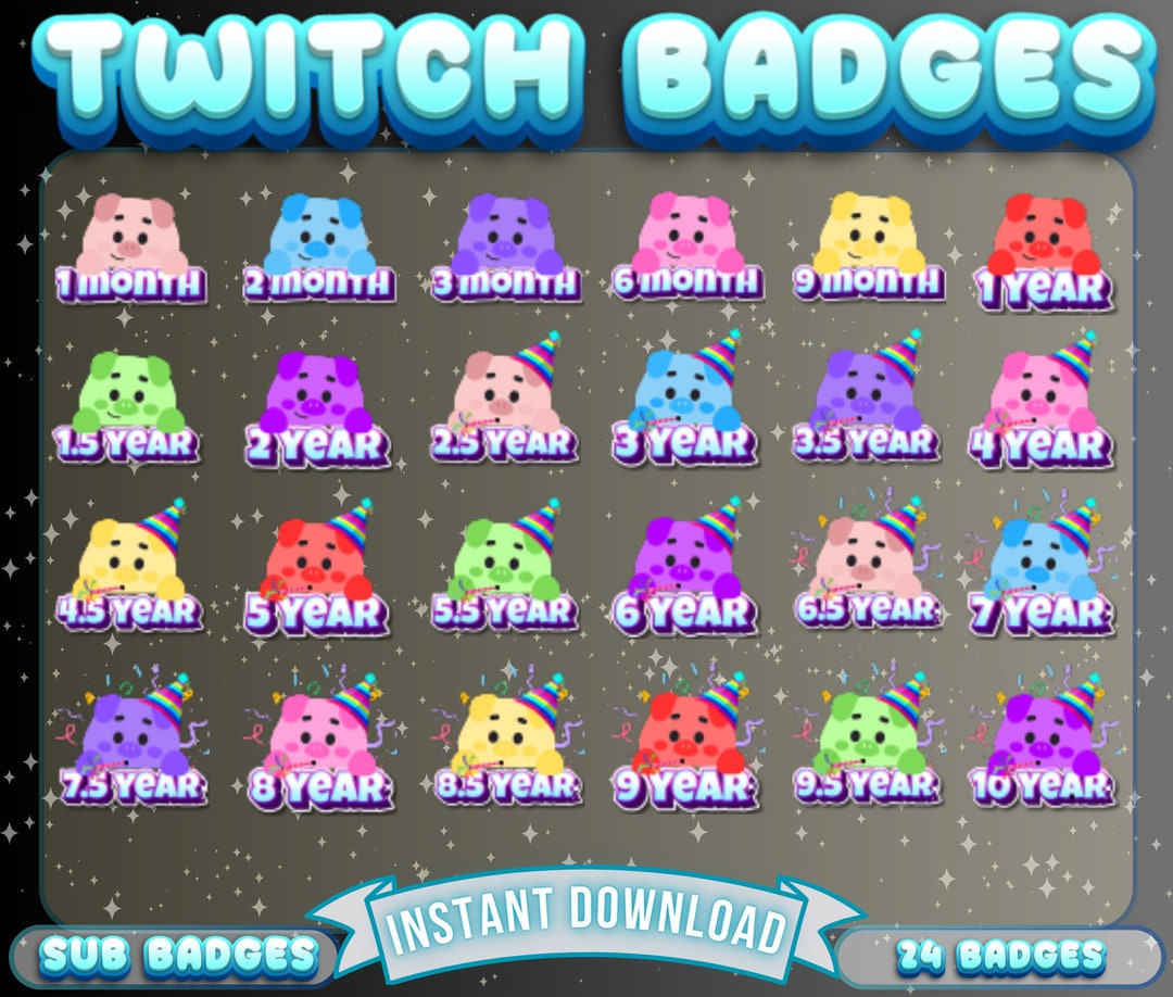 24 X Cute Pig Twitch Sub Tier Badges, Twitch Tier Badges, Cute Pig Sub ...