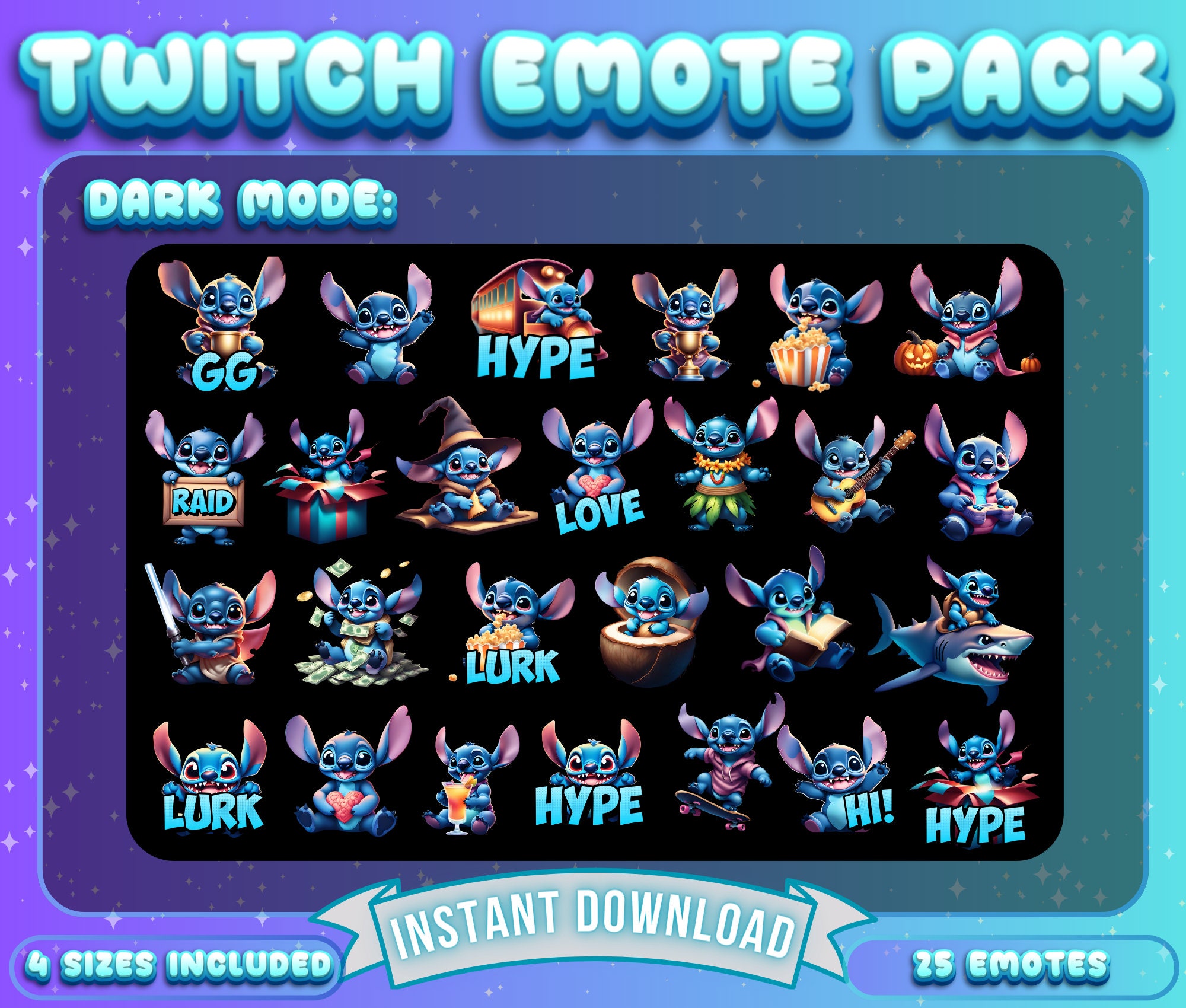 25 X Cute Stitch Emotes, Trending Emote, Twitch Discord for Streamers ...