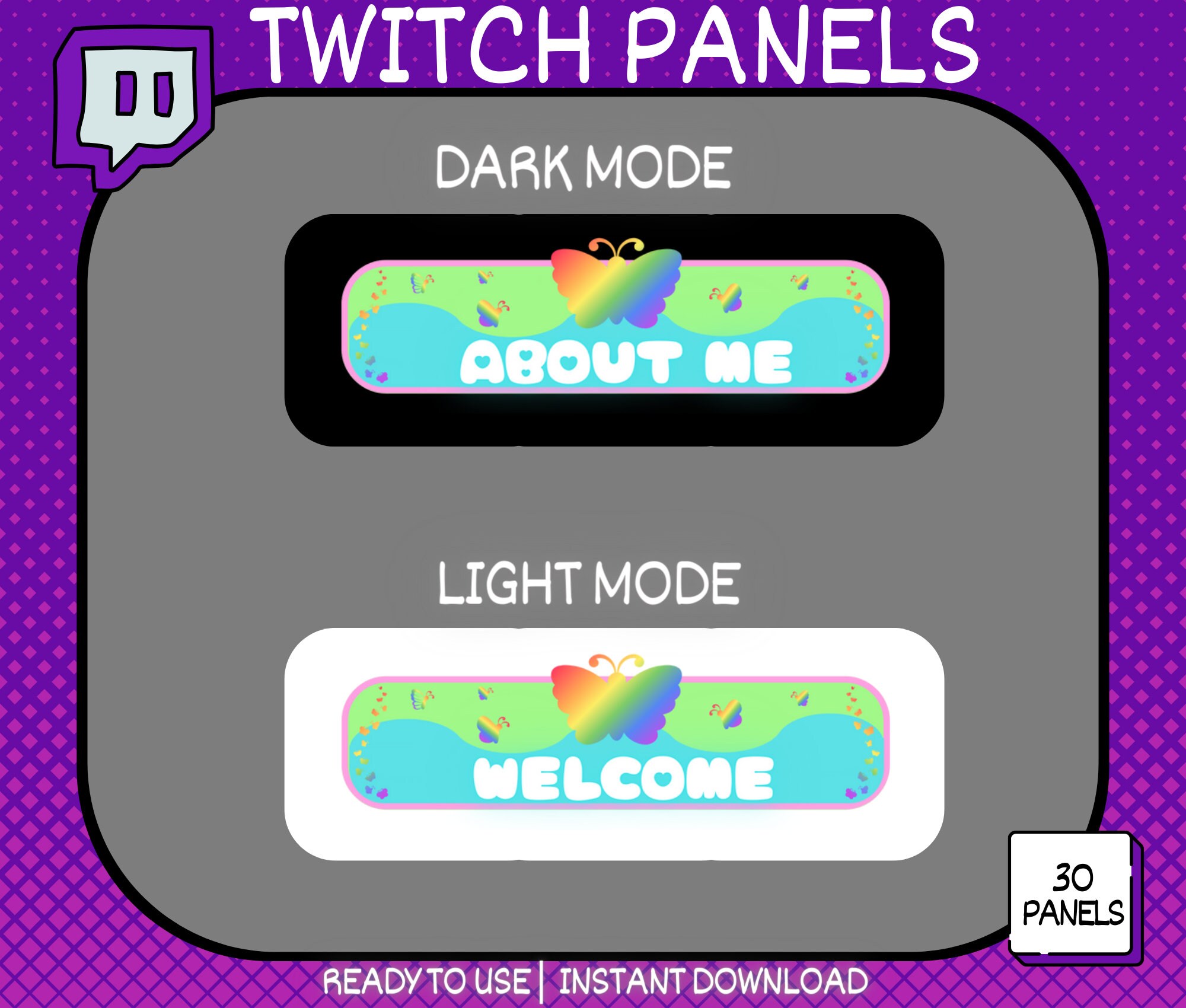 30 X Twitch Panels, Butterfly Twitch Panels, Rainbow Panels, Streamers ...
