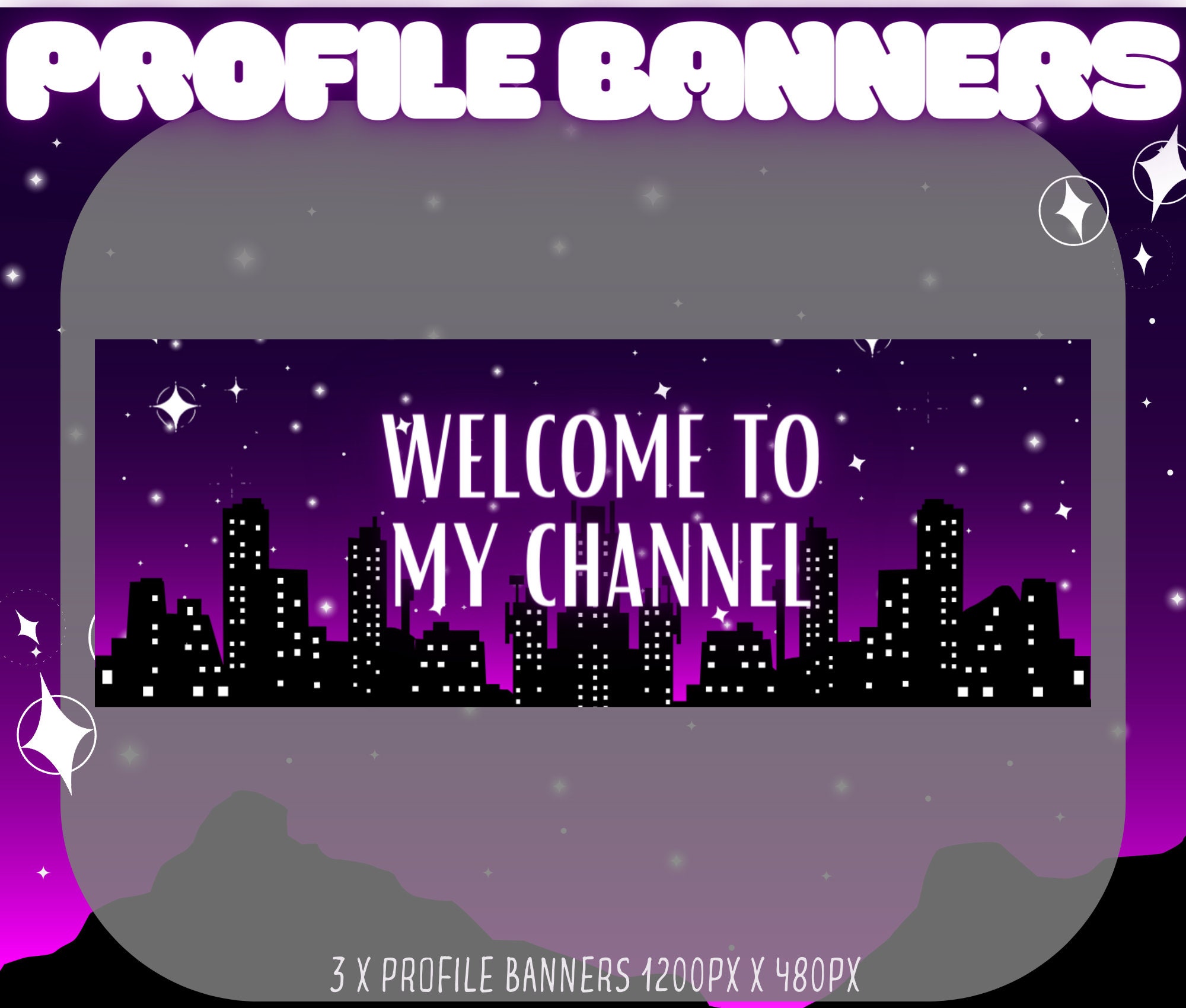 Purple City Twitch Profile Banner, Cute Profile Banner, Gamer Profile ...