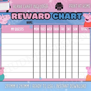 Peppa Pig Rewards Chart, Kids Chore Chart, Peppa Pig Chore Chart ...