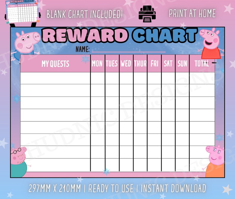 Peppa Pig Rewards Chart, Kids Chore Chart, Peppa Pig Chore Chart ...