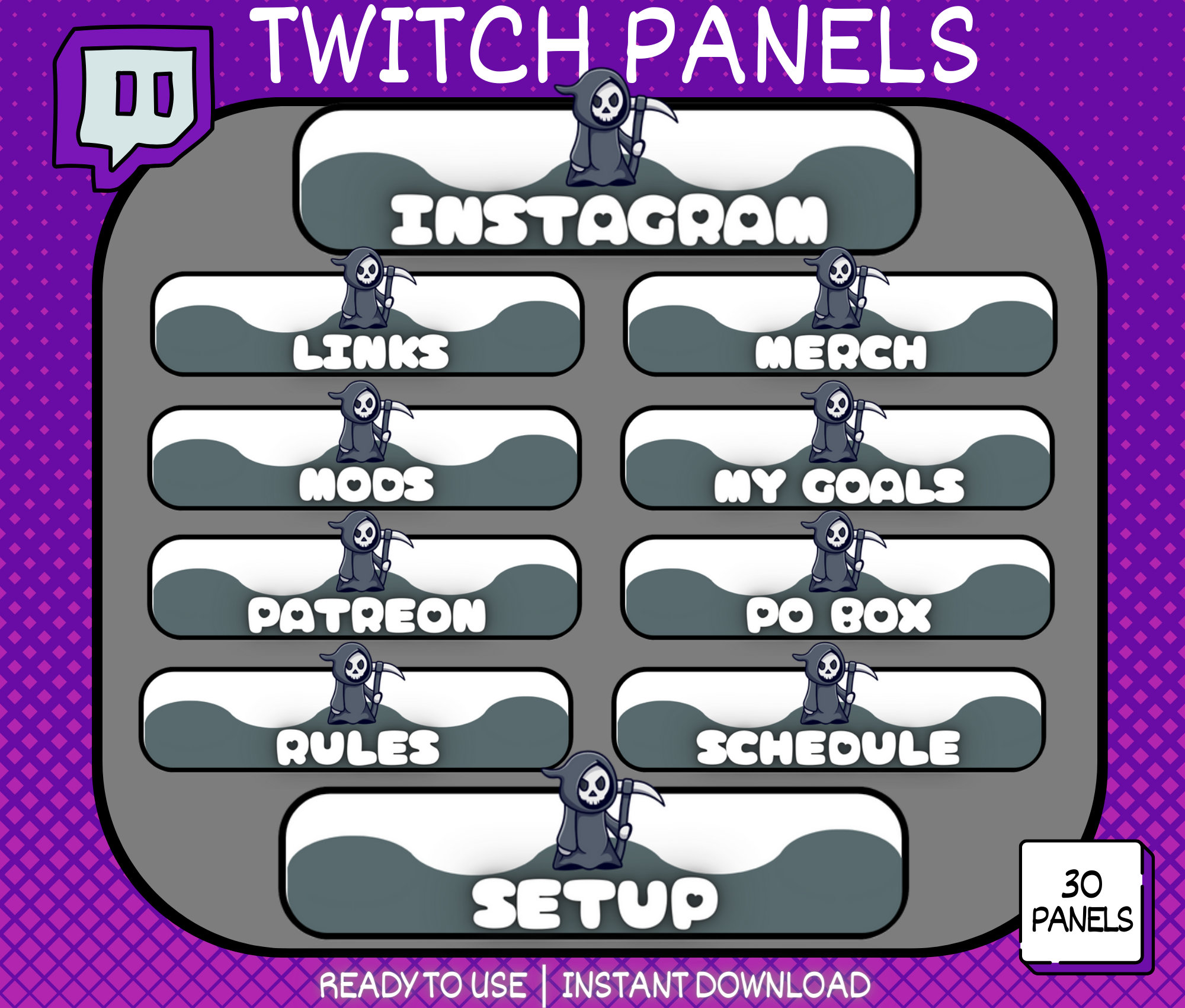 30 X Twitch Panels Reaper Twitch Panels Reaper Panels - Etsy