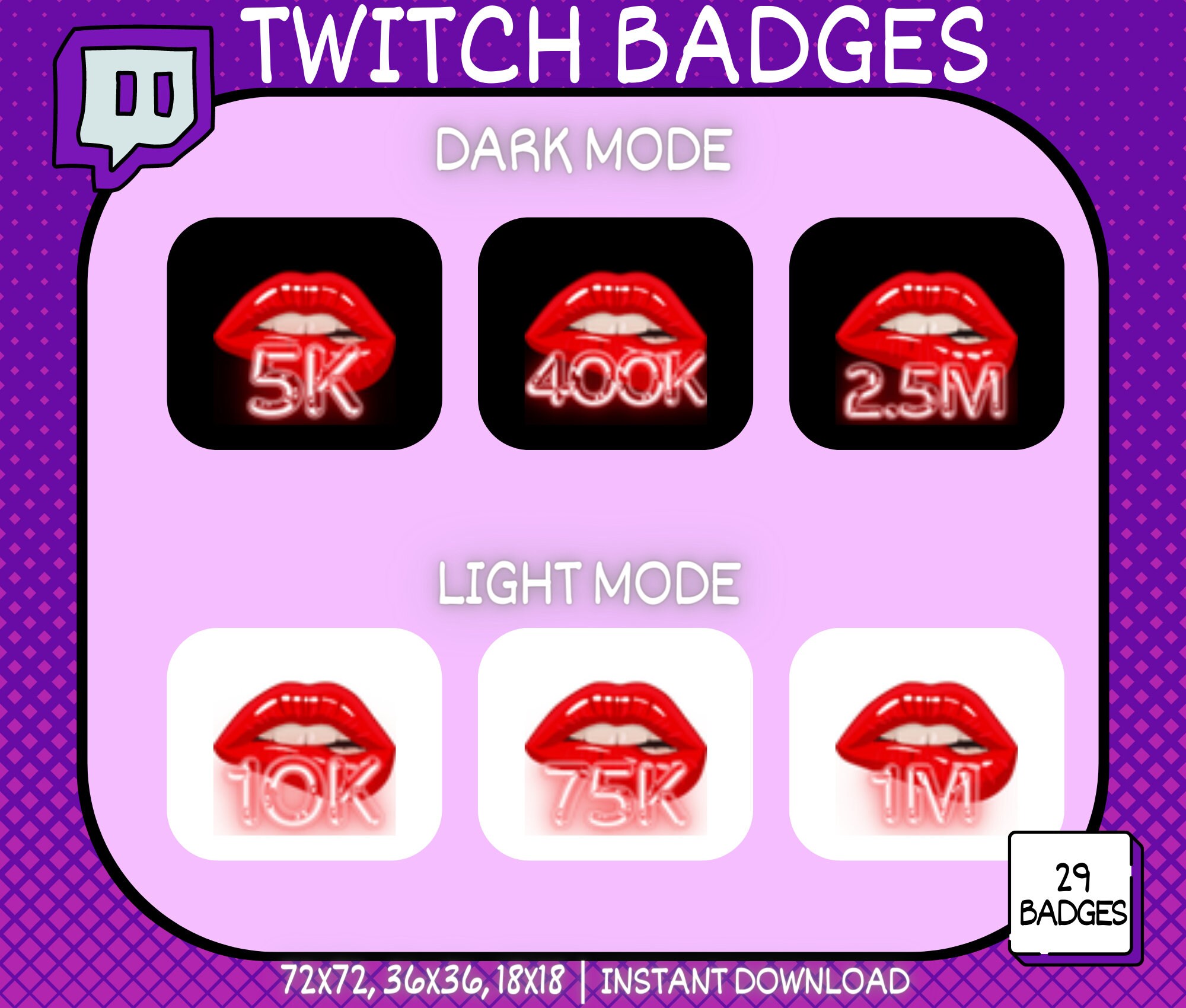 Twitch Bit Badges Set, Red Lips Bit Badges, Lips Twitch Badges, Red ...