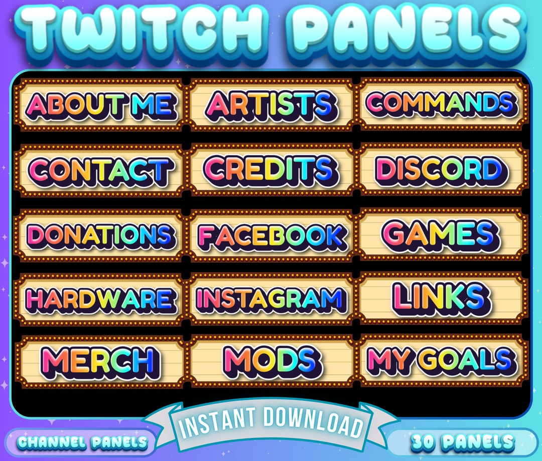 30 X Twitch Channel Panels | Twitch Panel Pack | Rainbow Circus Panels ...