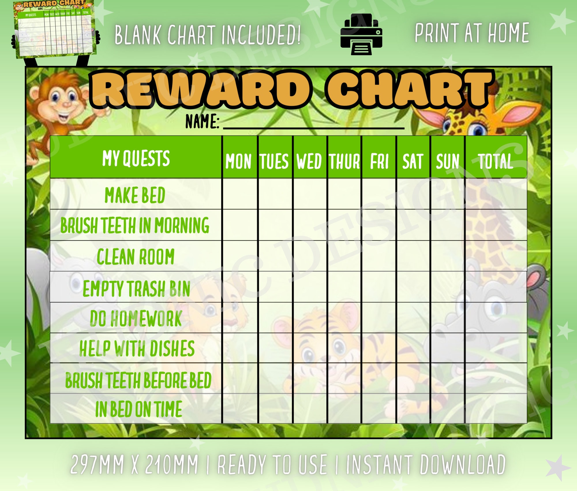 Zoo Rewards Chart, Kids Chore Chart, Zoo Chore Chart, Printable Rewards ...