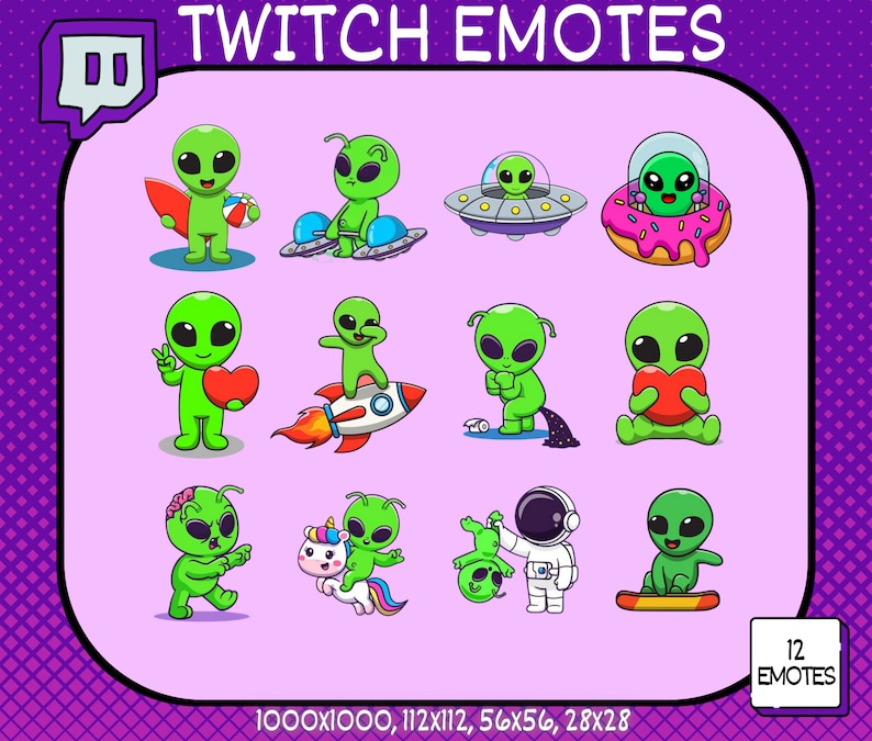 12 X Twitch Emotes, Cute Alien Twitch Emotes, Cute Twitch Emotes, Funny ...
