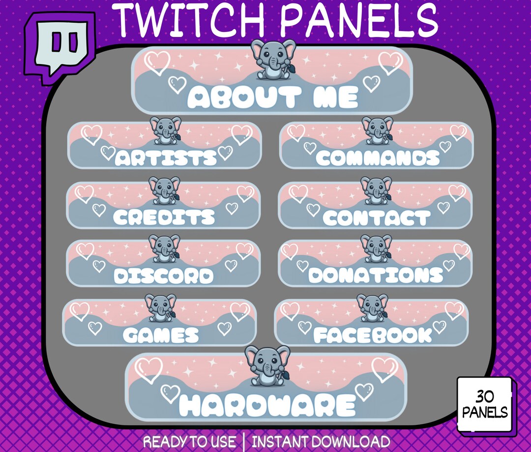 30 X Twitch Panels, Cute Elephant Twitch Panels, Elephant Panels ...