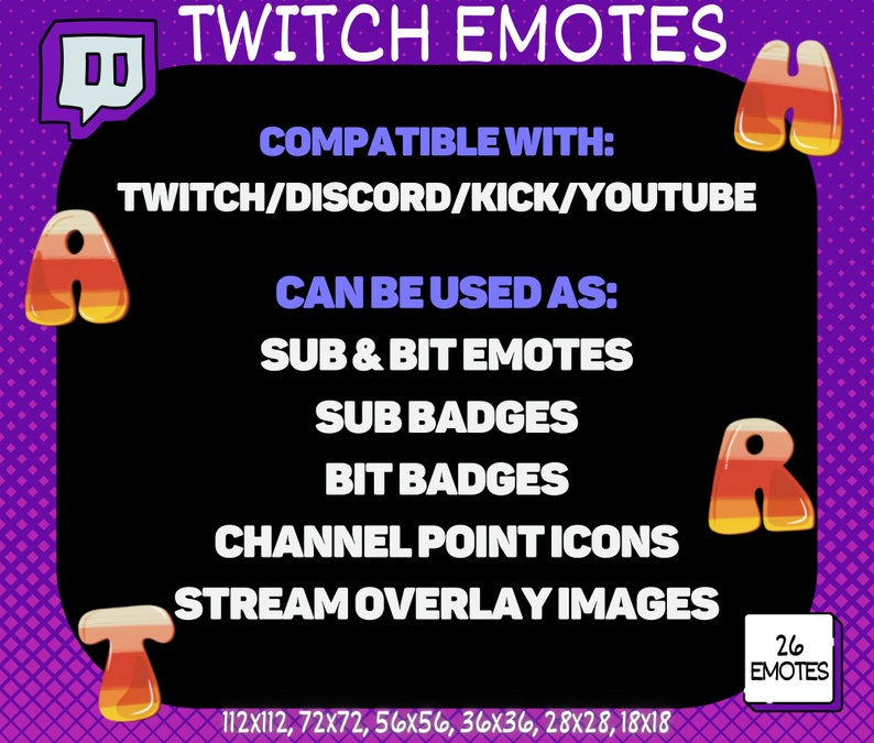 Candy Corn Alphabet Twitch Emotes, Halloween Streamer Emotes (digital ...
