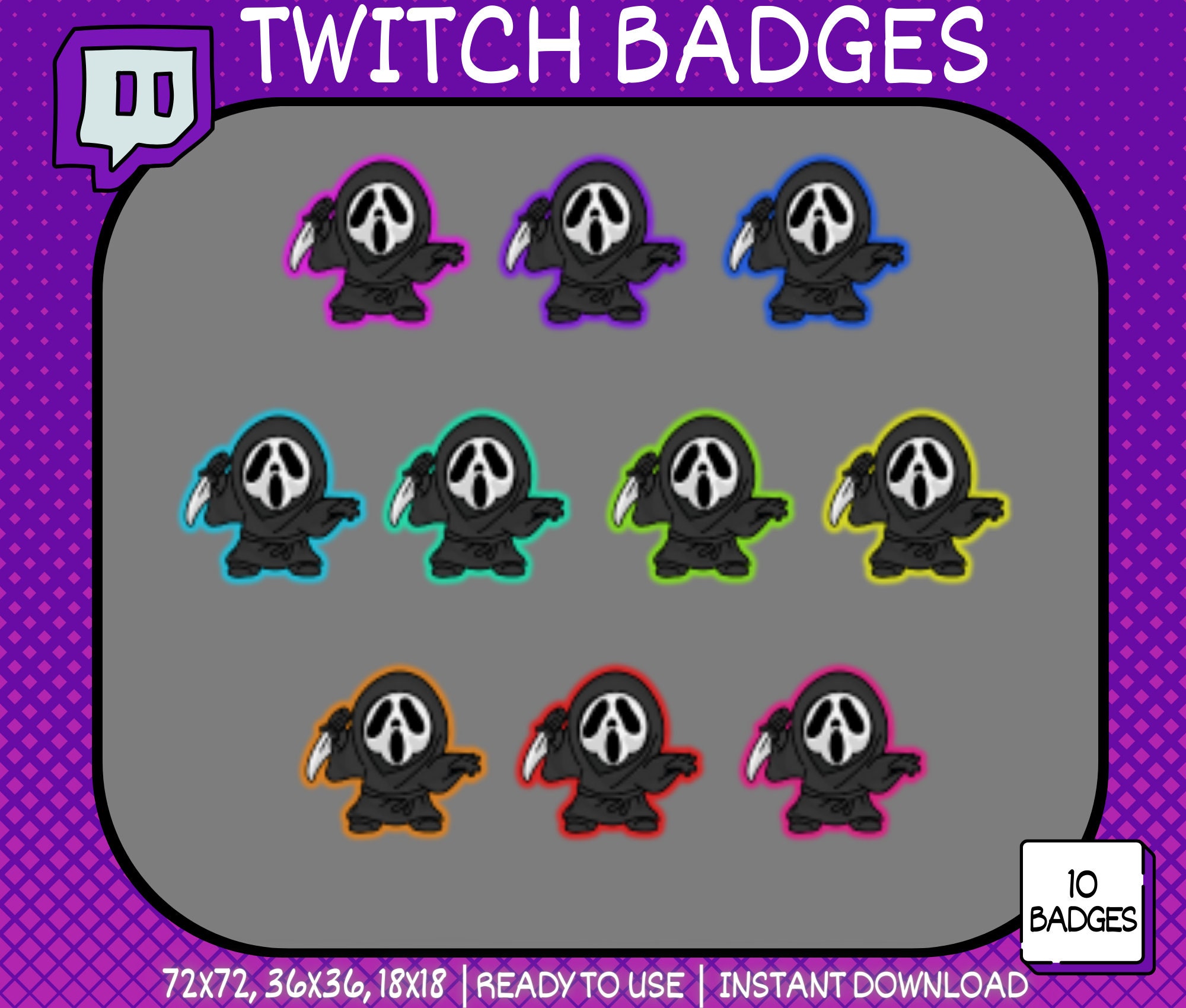 Ghostface Twitch Sub Badges, Twitch Sub Badges, Scream Sub Badges, Twitch Tier Badges, Instant ...