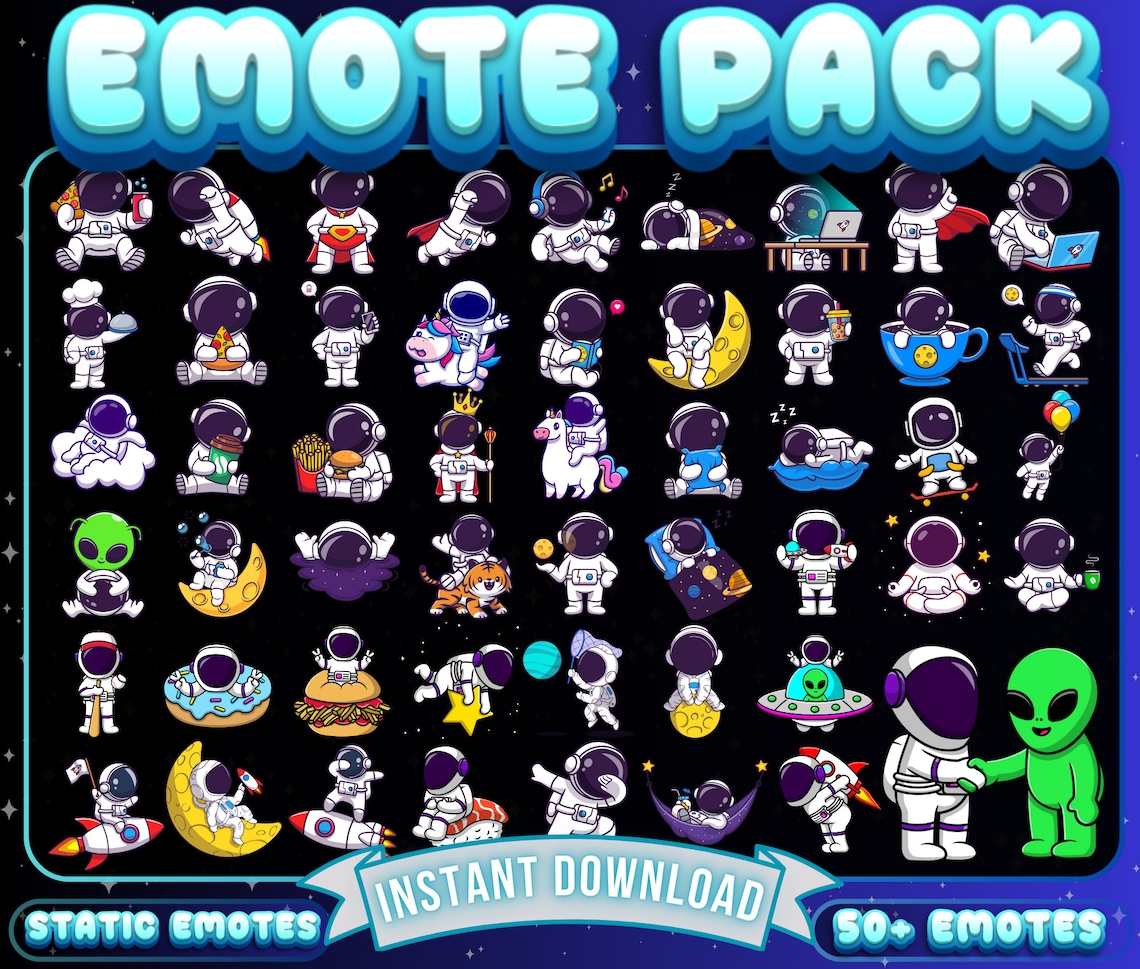 50+ Cute Astronaut Emotes, Astronaut Emote Pack, Twitch Emotes, Funny ...