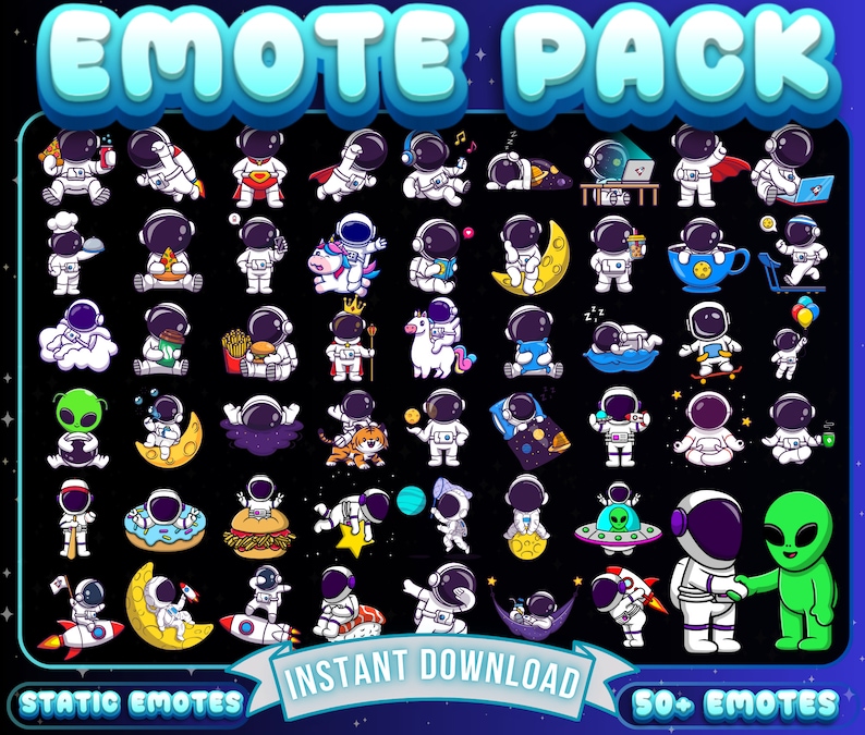 50+ Cute Astronaut Emotes, Astronaut Emote Pack, Twitch Emotes, Funny ...