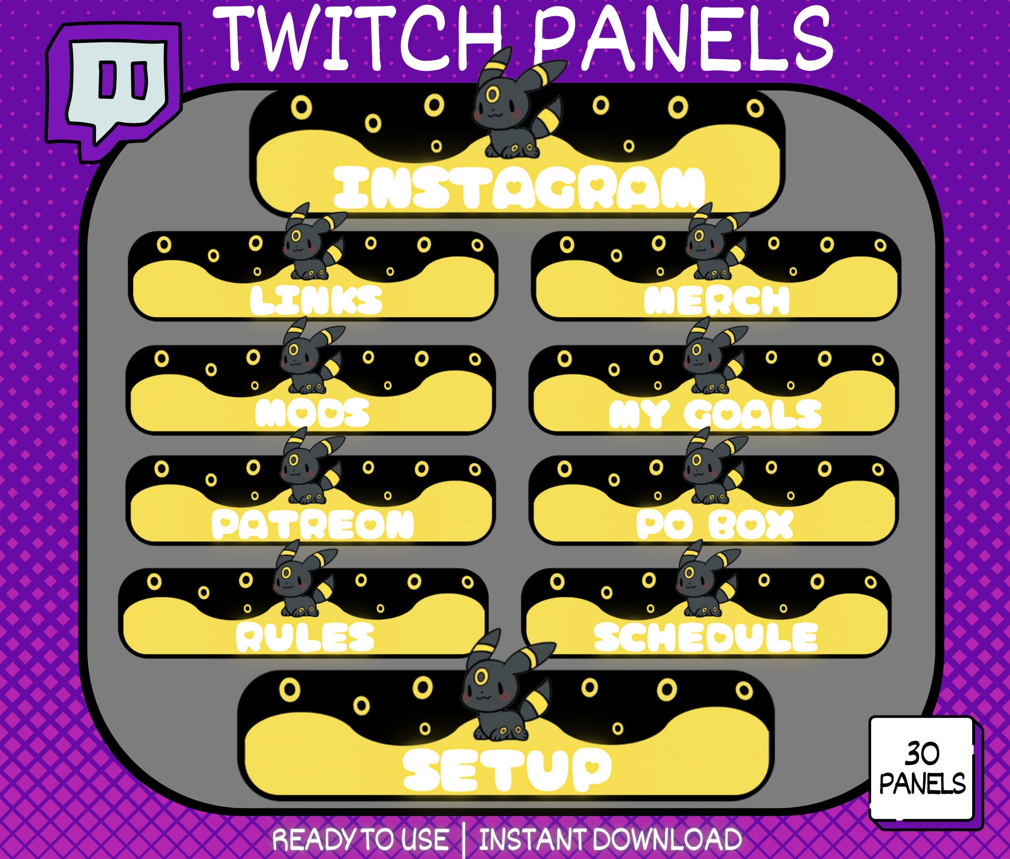 30 X Twitch Panels, Umbreon Twitch Panels, Umbreon Panels, Streamers ...