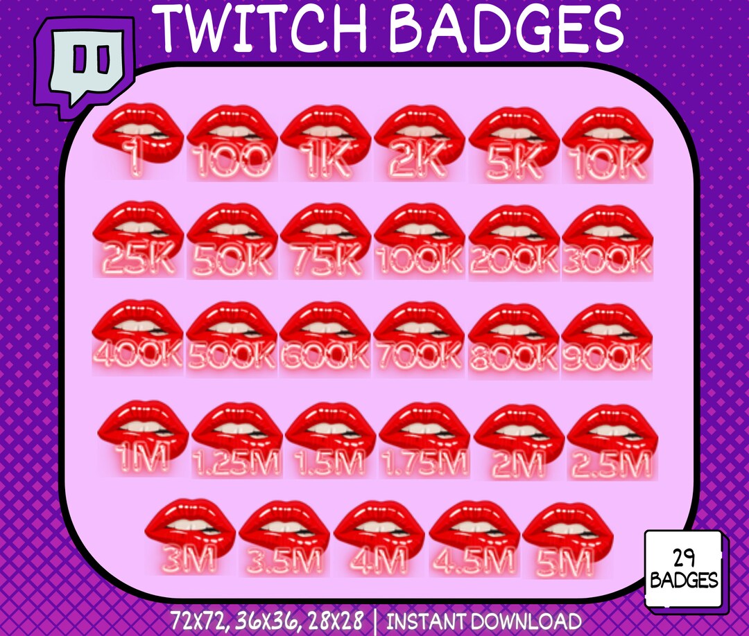 Twitch Bit Badges Set, Red Lips Bit Badges, Lips Twitch Badges, Red ...