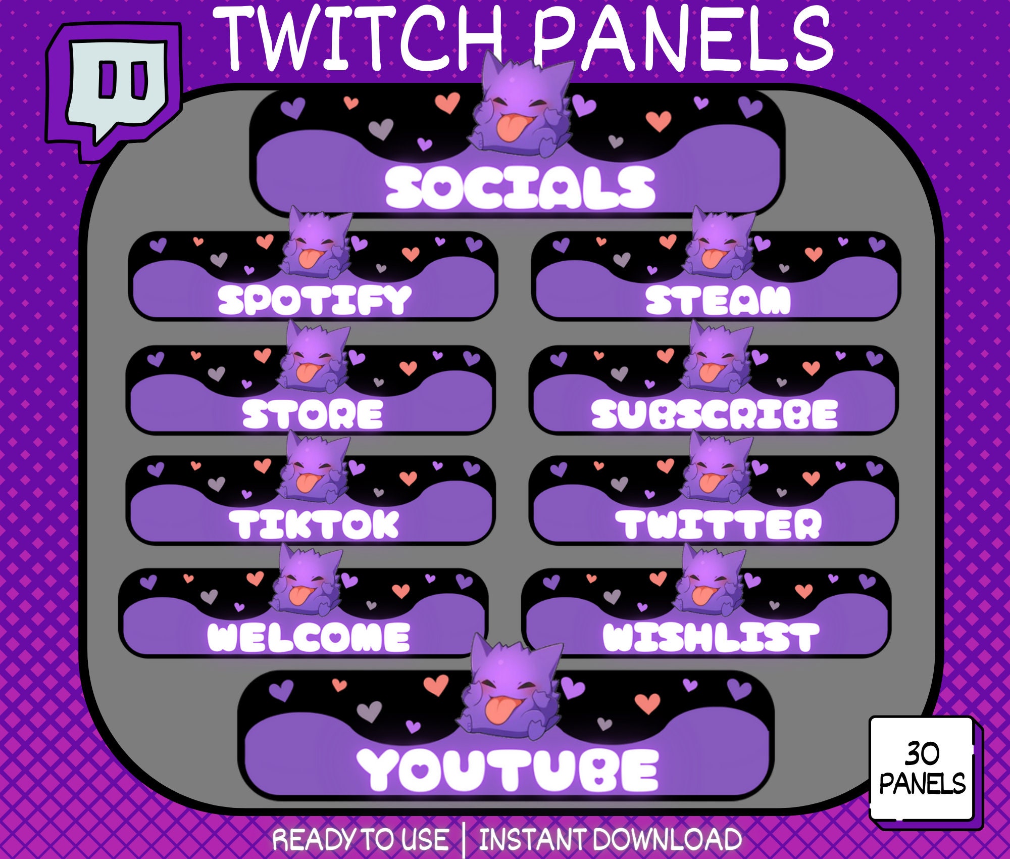 30 X Twitch Panels, Gengar Twitch Panels, Gengar Panels, Streamers ...