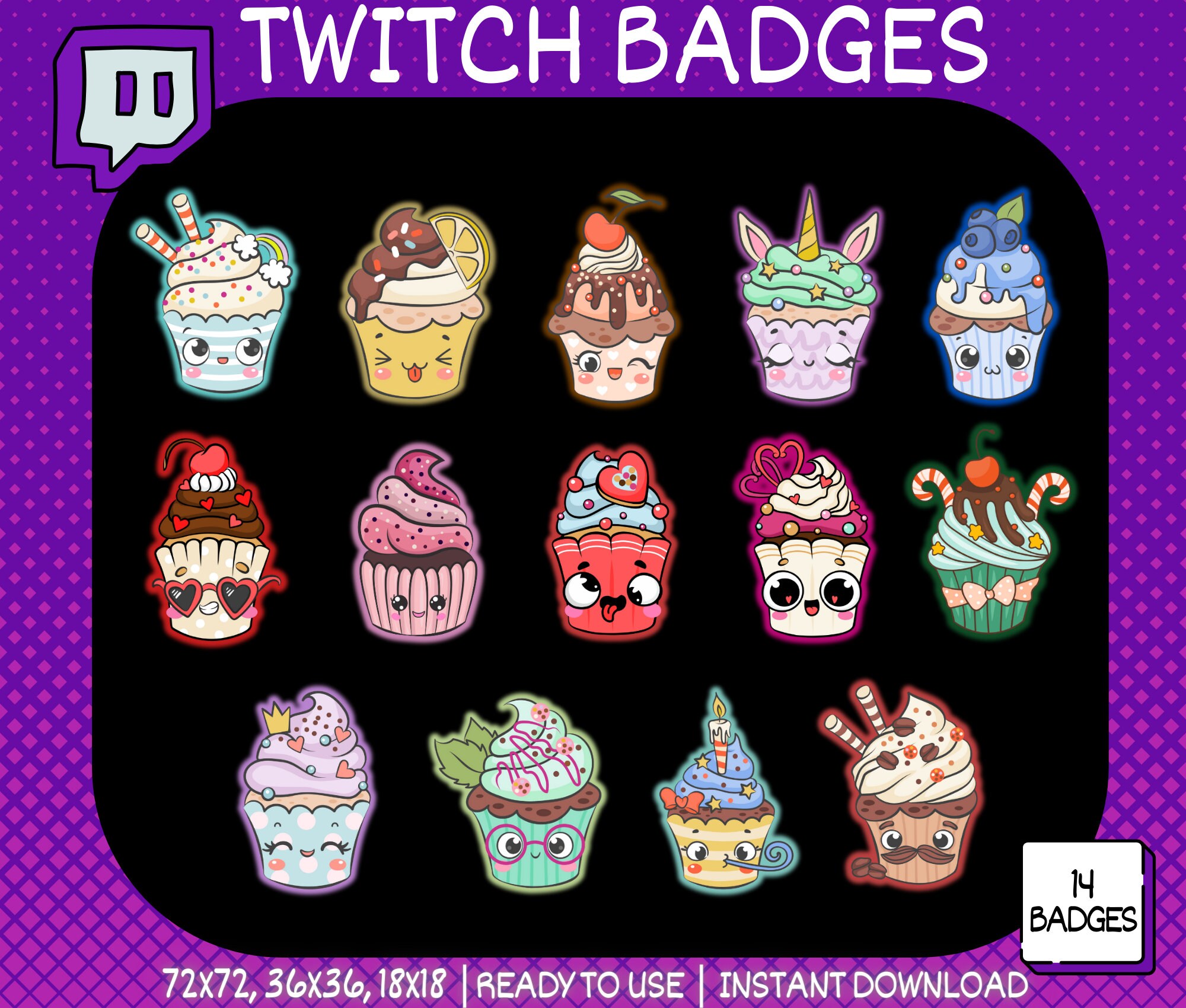 14 X Twitch Sub Badges, Cute Cupcake Sub Badges, Cupcake Badges ...