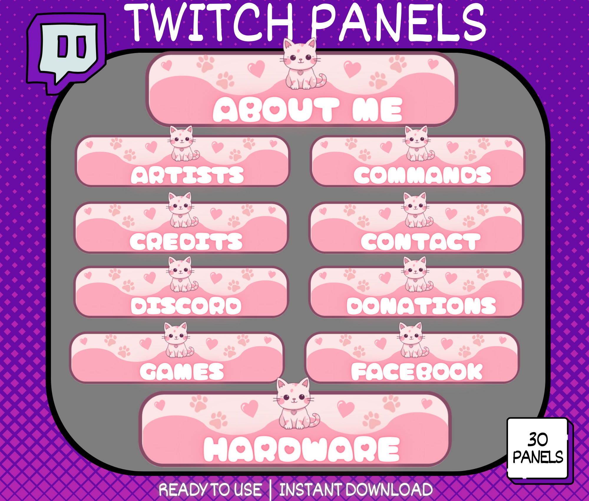 30 X Twitch Panels, Cute Cat Twitch Panels, Kitty Panels, Streamers ...
