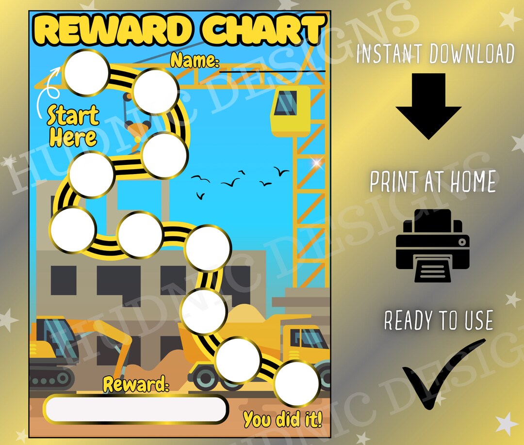 Construction Rewards Chart, Kids Chore Chart, Construction Chore Chart ...