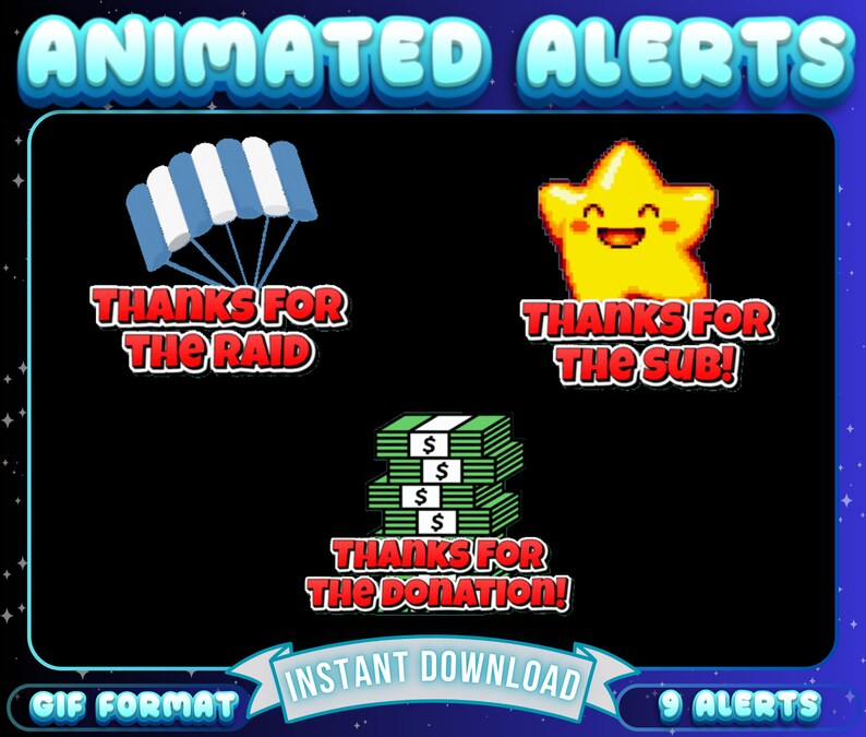 9 X ANIMATED Twitch Alerts, Basic Twitch Alerts, Animated Alerts for ...