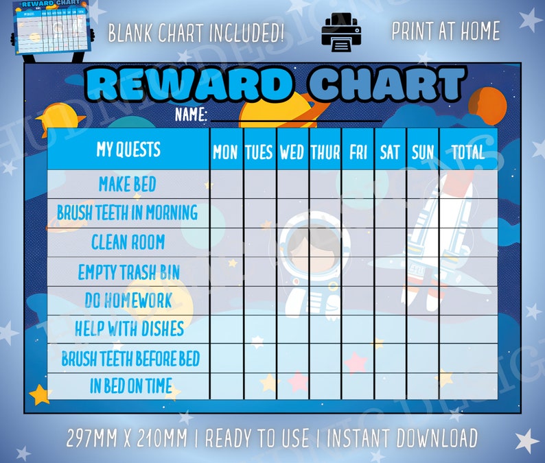 Outer Space Rewards Chart, Kids Chore Chart, Space Chore Chart ...