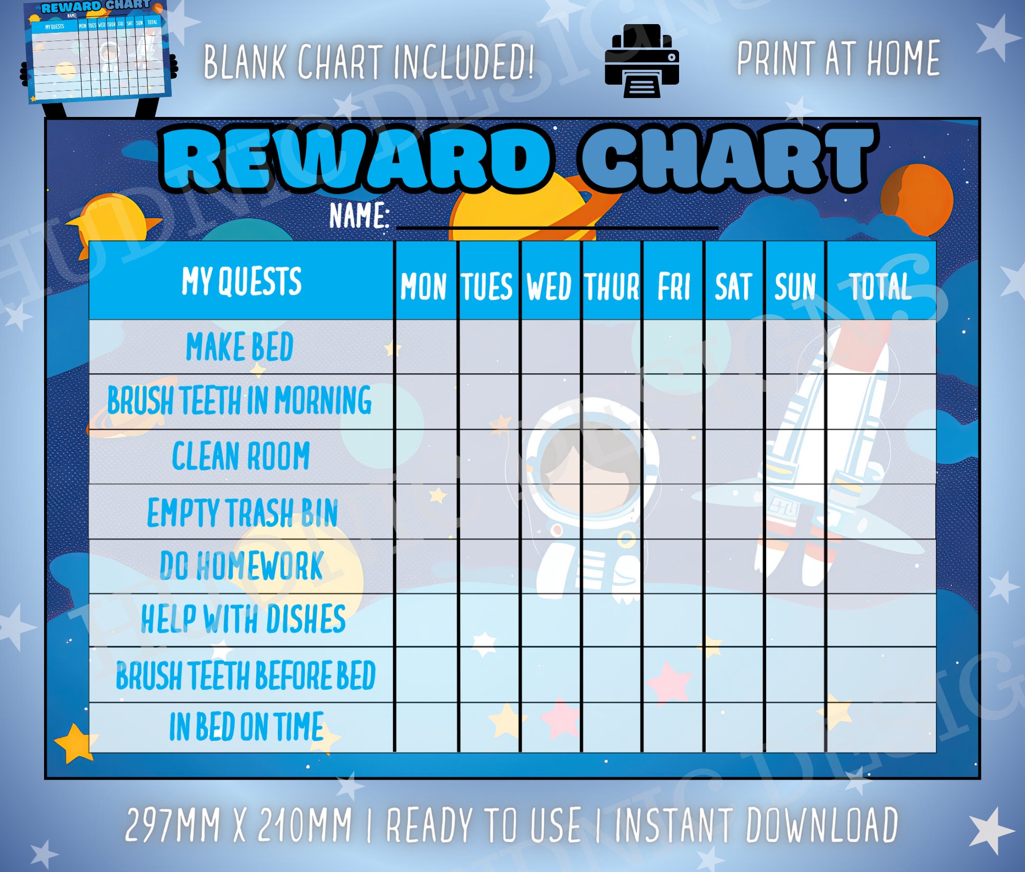 Outer Space Rewards Chart, Kids Chore Chart, Space Chore Chart ...