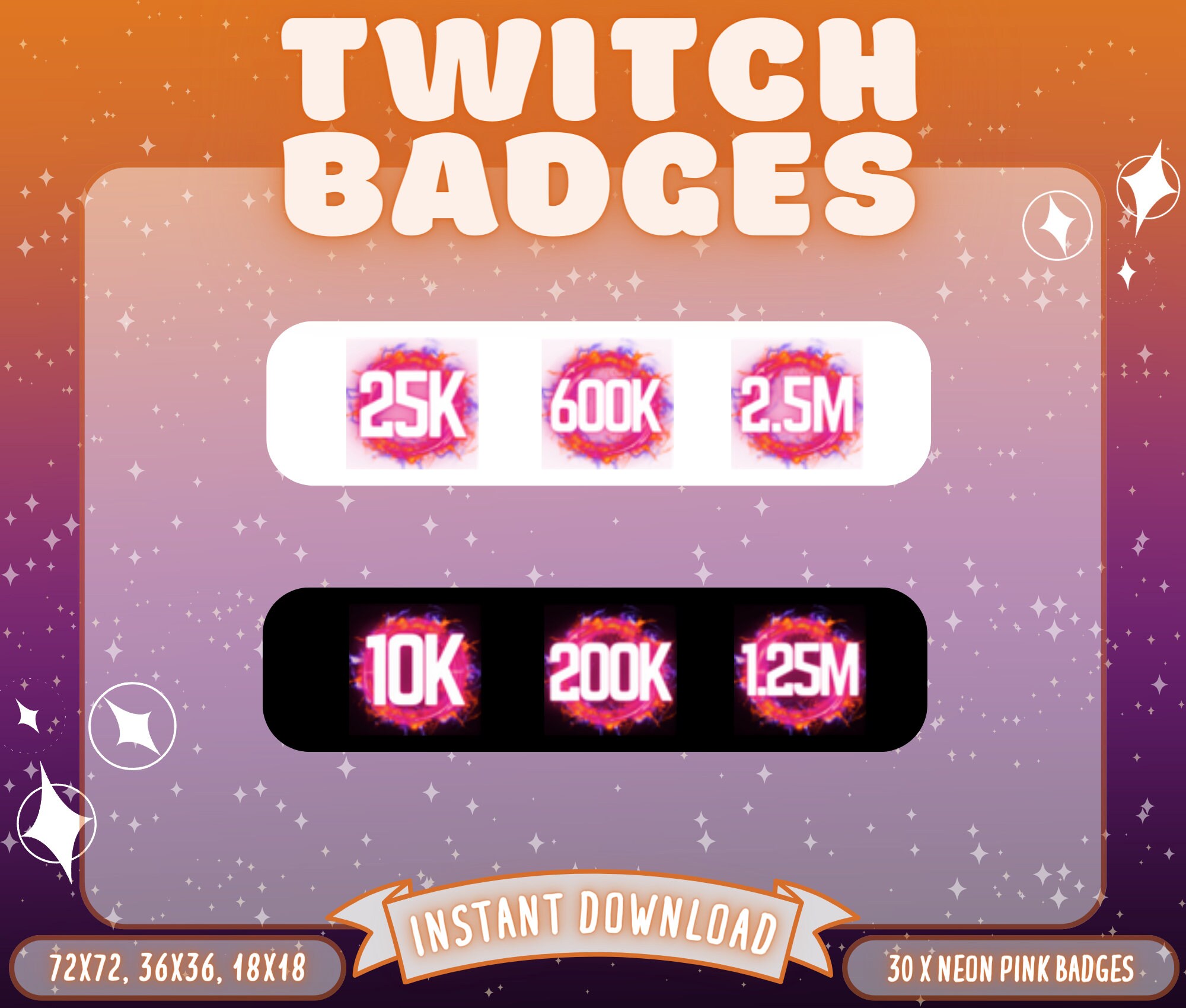 Pink Neon Twitch Bit Badges, Pink Twitch Tier Badges, Twitch Bit Badges ...