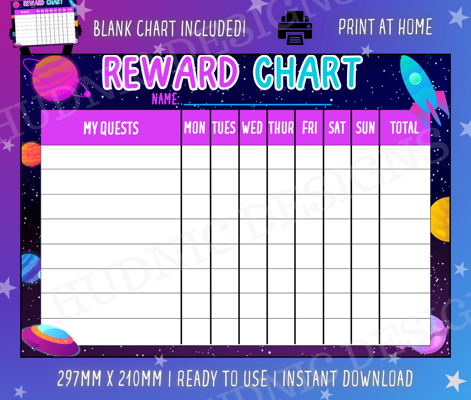 Outer Space Rewards Chart, Kids Chore Chart, Space Chore Chart ...