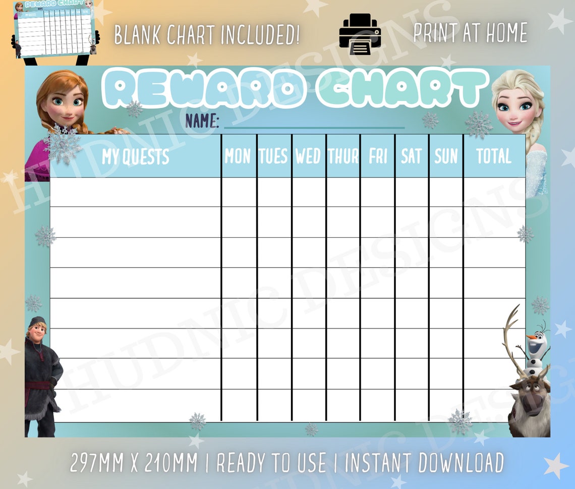 Frozen Rewards Chart, Kids Chore Chart, Frozen Chore Chart, Printable ...