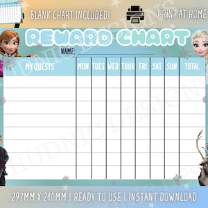 Frozen Rewards Chart, Kids Chore Chart, Frozen Chore Chart, Printable ...