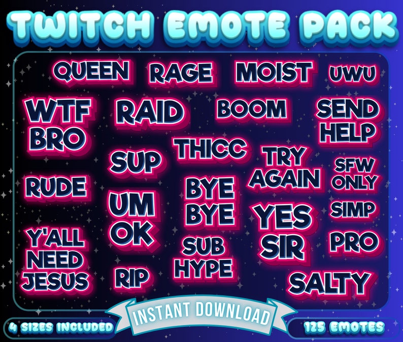 125+ Twitch Text Emotes Mega Pack, Pink, for Streamers, Funny, Digital ...