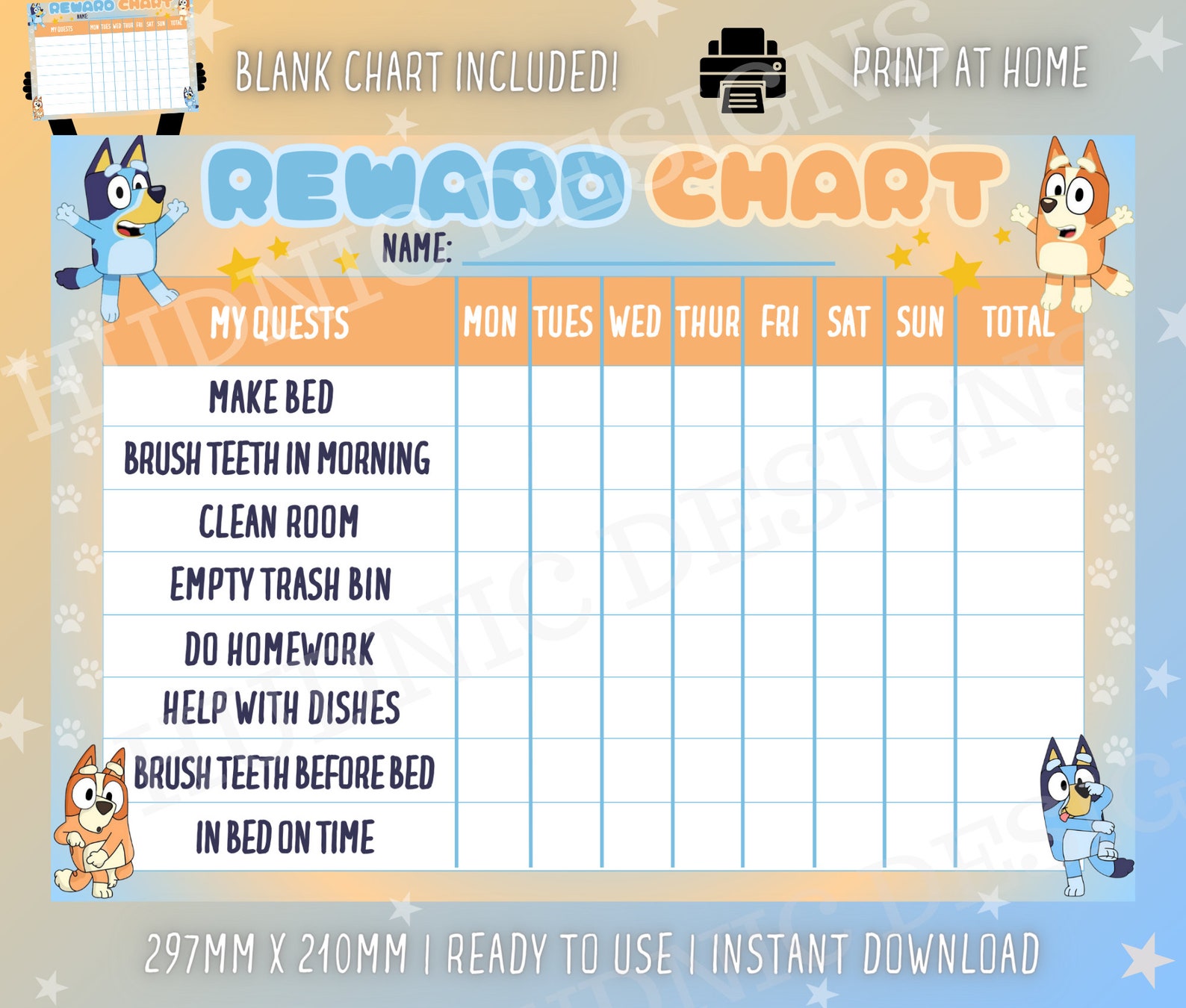 Bluey Rewards Chart, Kids Chore Chart, Bluey Chore Chart, Printable ...