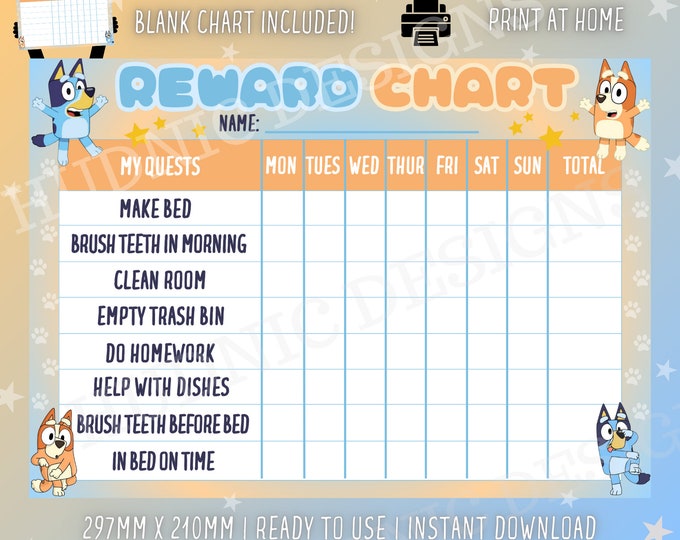Printable Bluey and Friends Reward Chart | Bluey Sticker Chart | Kids ...