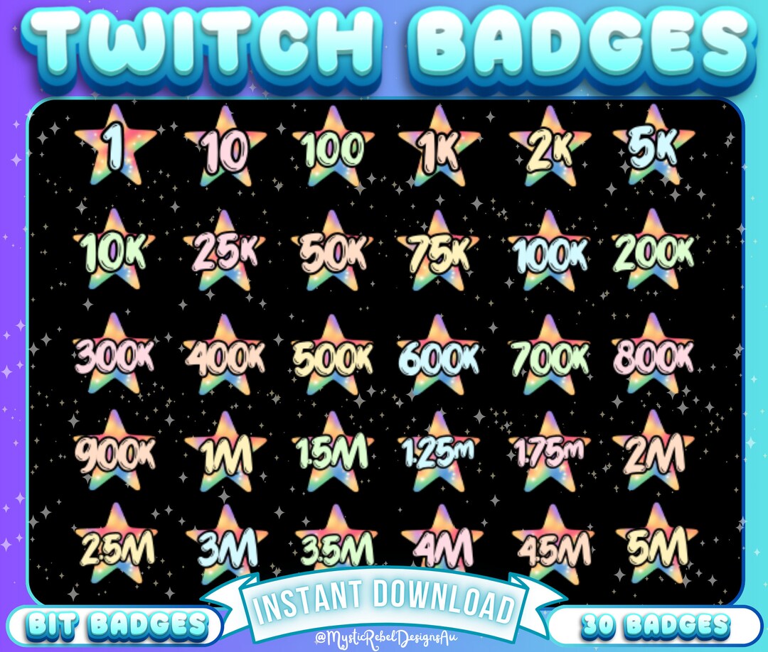 30 X Rainbow Star Twitch Bit Badges, Twitch Tier Badges, Rainbow Star ...
