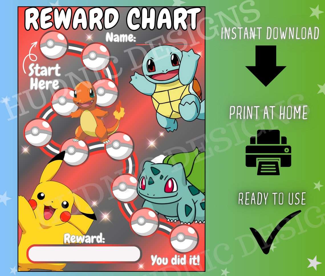 Pokemon Rewards Chart, Kids Chore Chart, Pokemon Reward Chart ...