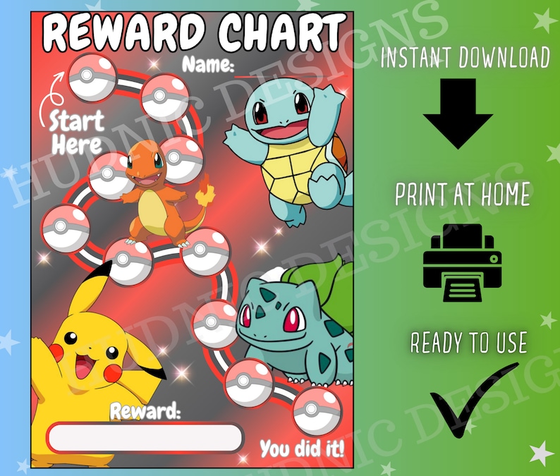 Pokemon Rewards Chart, Kids Chore Chart, Pokemon Reward Chart ...