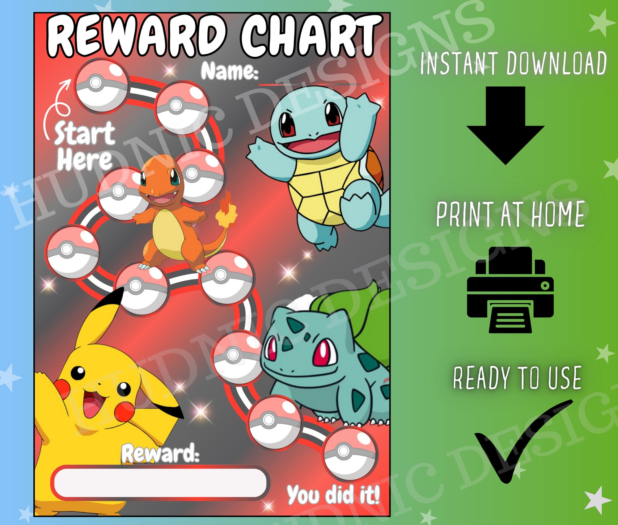 Pokemon Rewards Chart, Kids Chore Chart, Pokemon Reward Chart ...