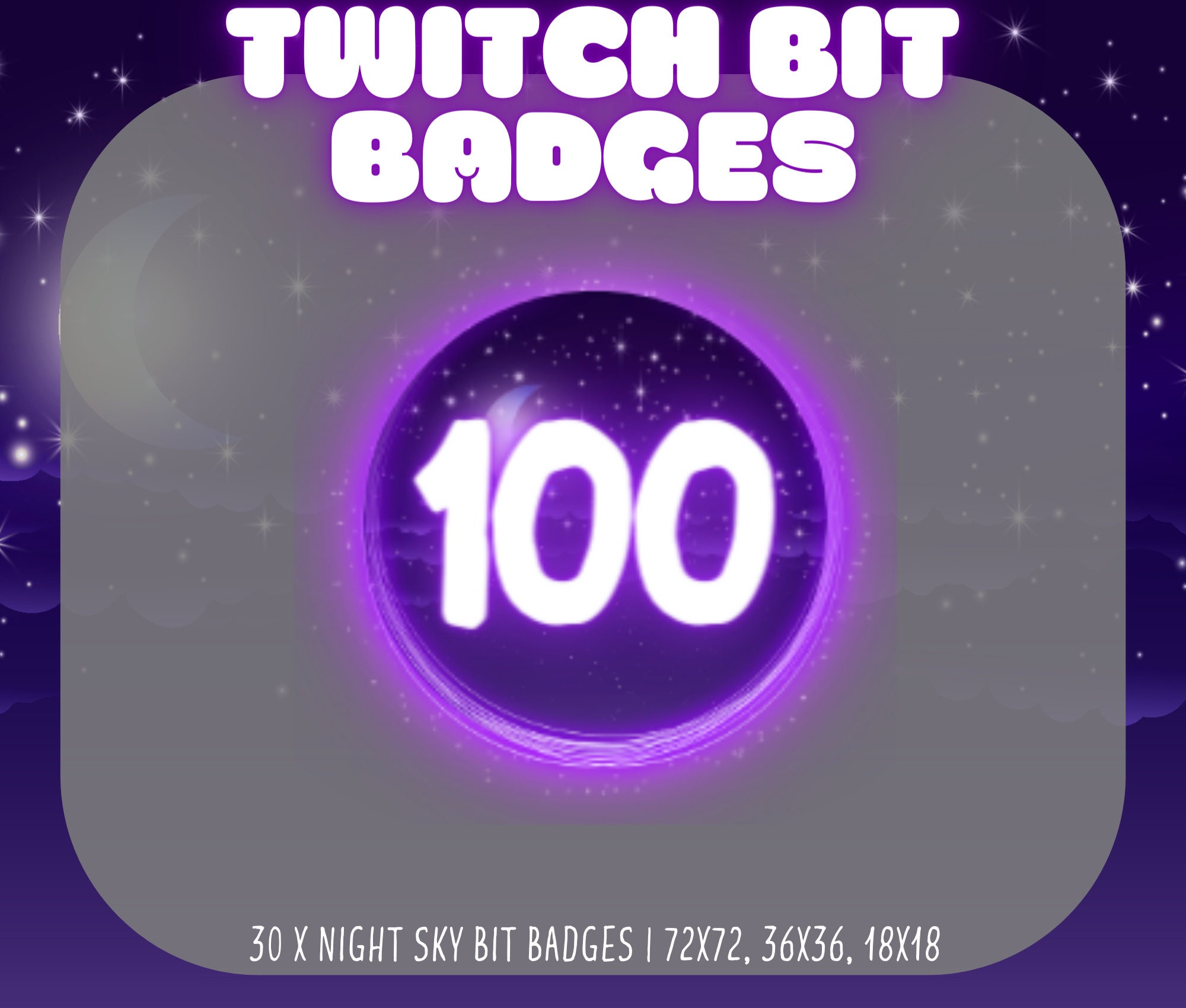 Purple Night Sky Twitch Bit Badges, Purple Twitch Tier Badges, Twitch ...